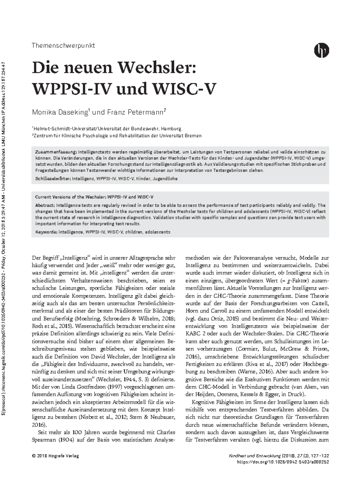 Daseking, Petermann WISC-V - Themenschwerpunkt Die neuen Wechsler ...
