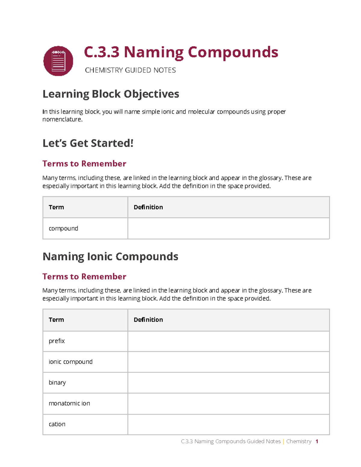 CHEM_C.3.3 Guided Notes: Naming Ionic & Molecular Compounds - Studocu