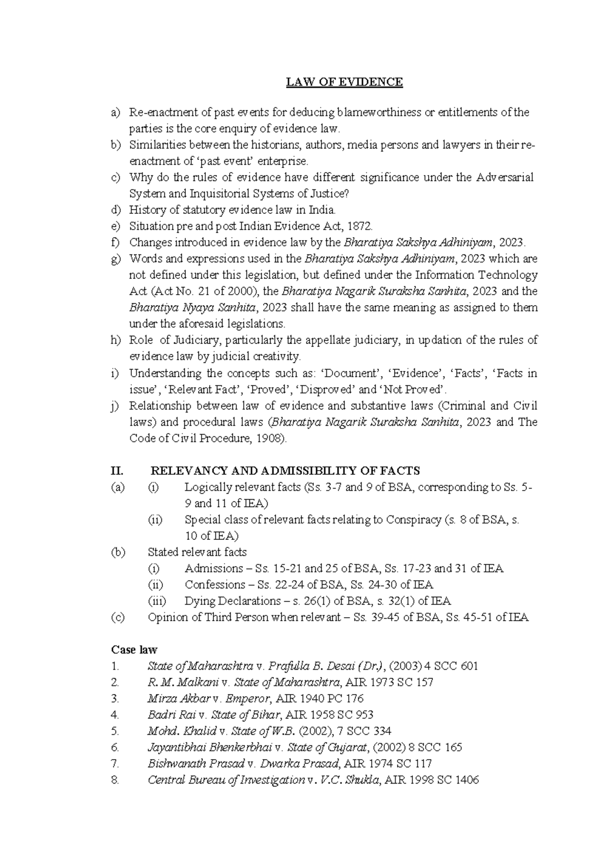 LAW OF EVIDENCE: Key Concepts and Recent Changes (BSA, 2023) - Studocu