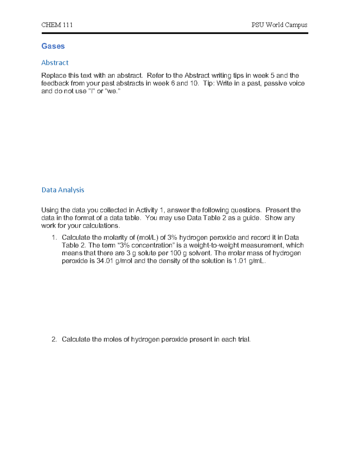14 gases - This will be really helpful for yur project - CHEM 111 PSU ...