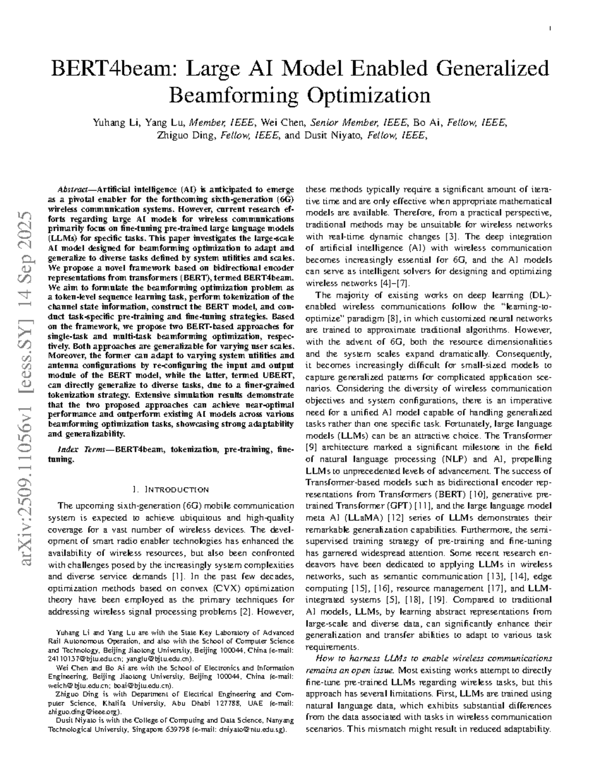 BERT4beam: Generalized Beamforming Optimization for 6G AI Models - Studocu