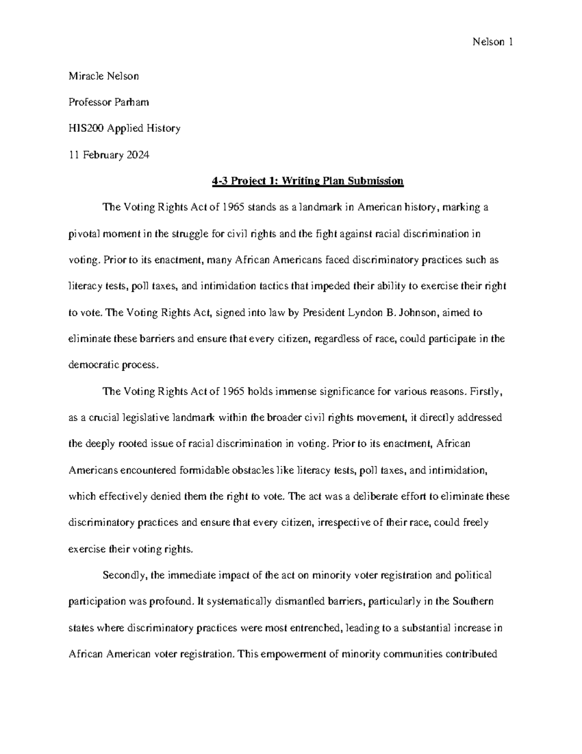 4-1 Writing Plan - Prior to its enactment, many African Americans faced ...