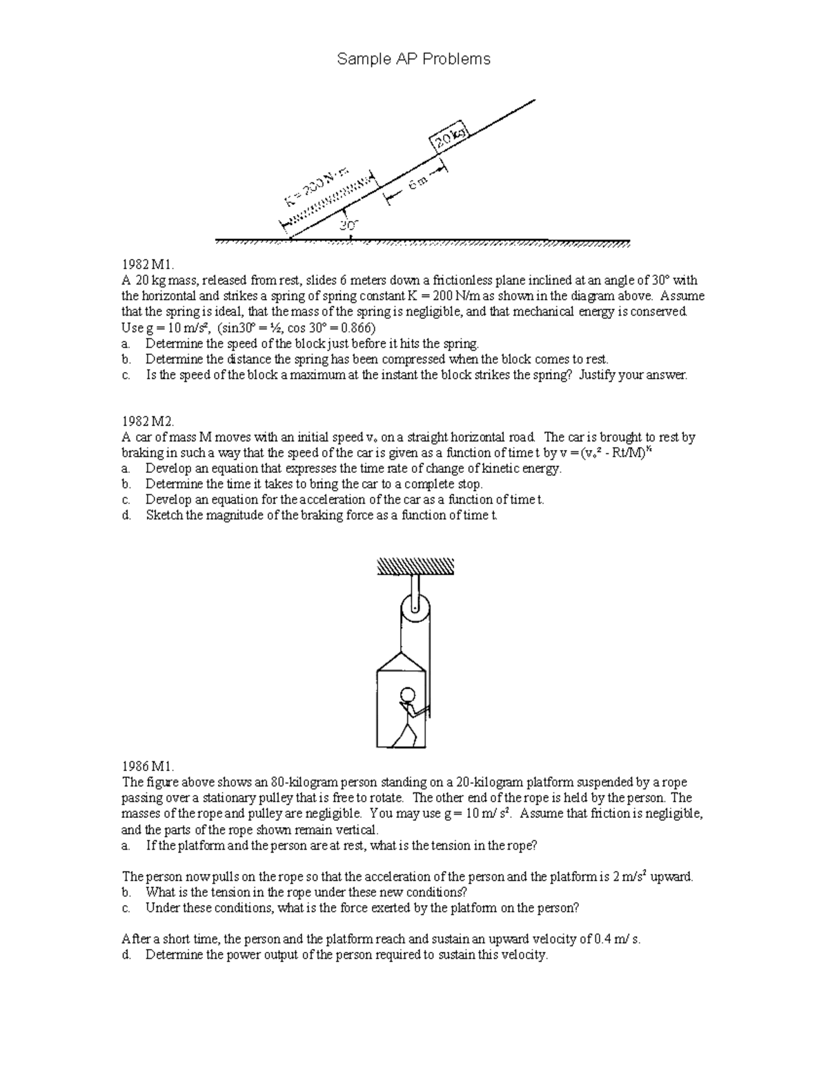AP Physics Sample Problems - Mechanics and Energy Analysis - Studocu