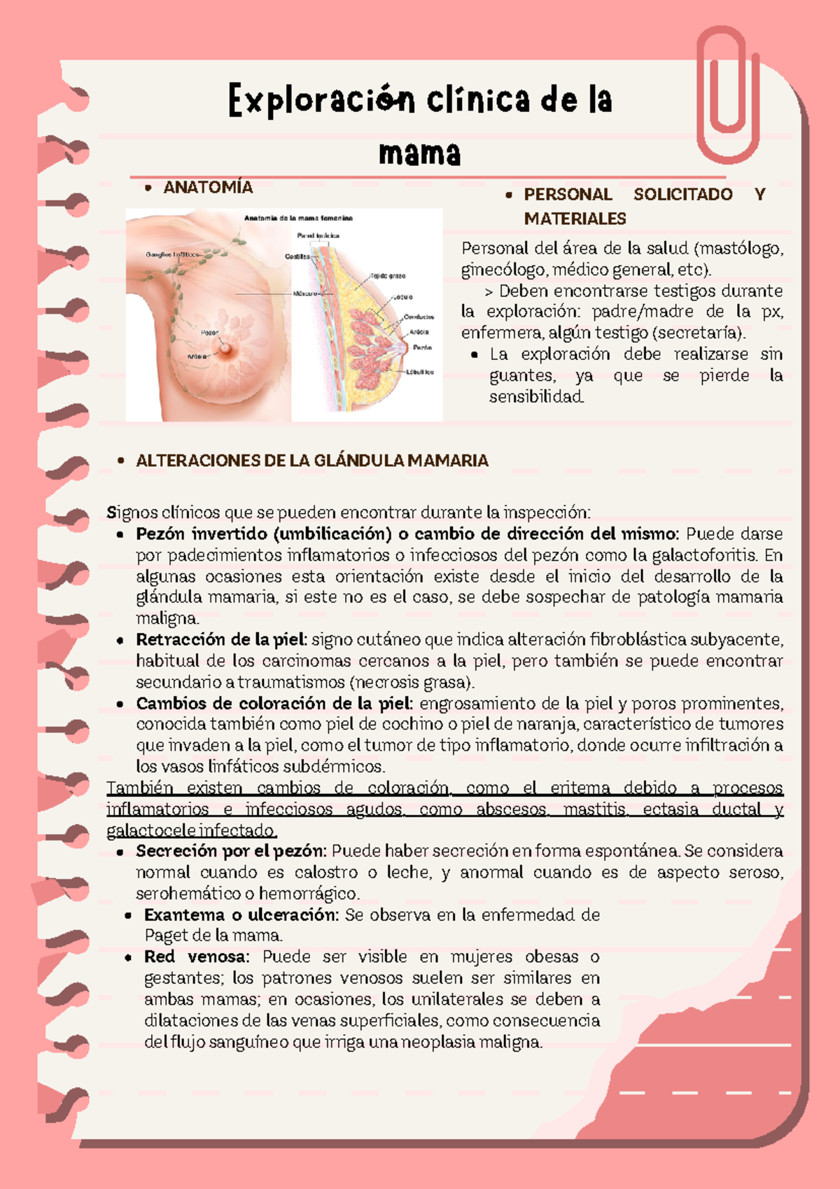 Exploración Clínica de la Mama: Procedimientos y Alteraciones (MÉD 101 ...