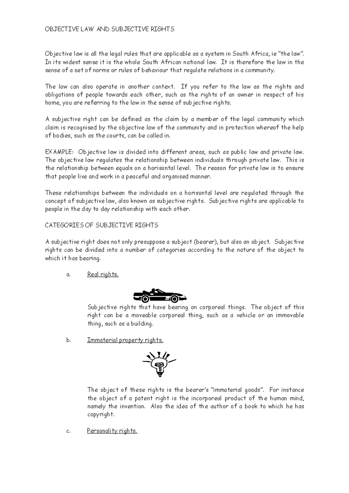 Class notes on subjective rightsl - OBJECTIVE LAW AND SUBJECTIVE RIGHTS ...