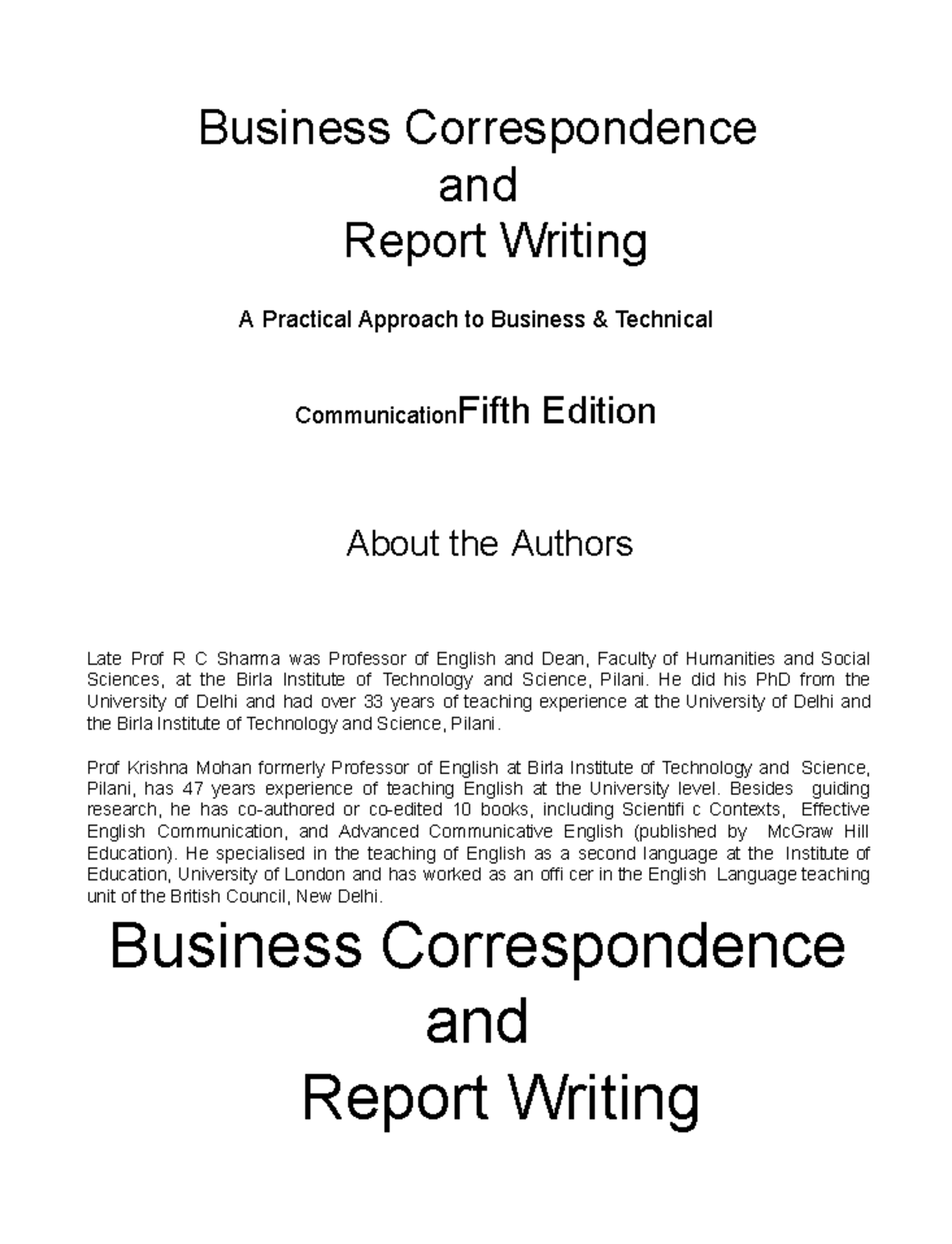 Business Correspondence & Report Writing: A Practical Guide (BCTC 5th ...