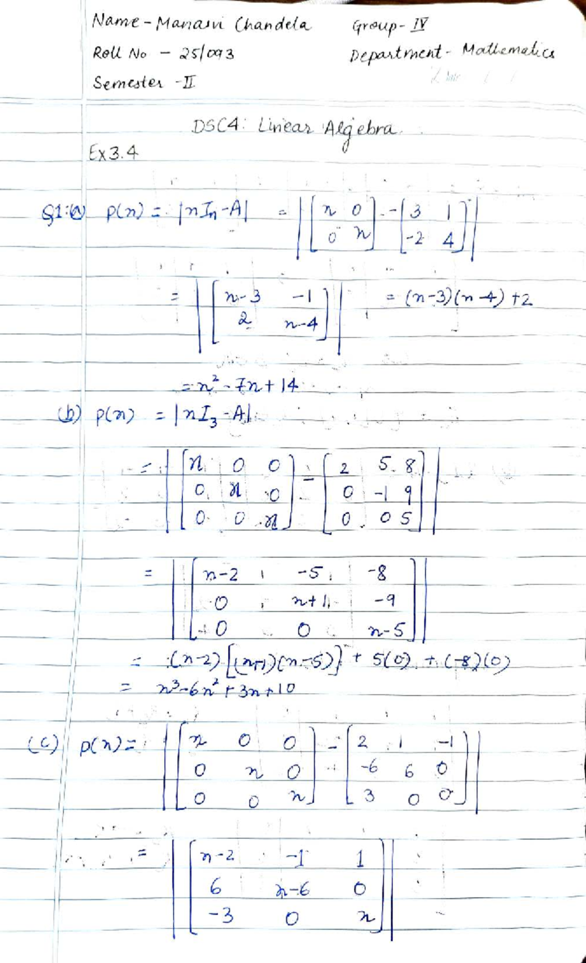 Linear Algebra DSC4: Exercise Questions and Solutions - Studocu