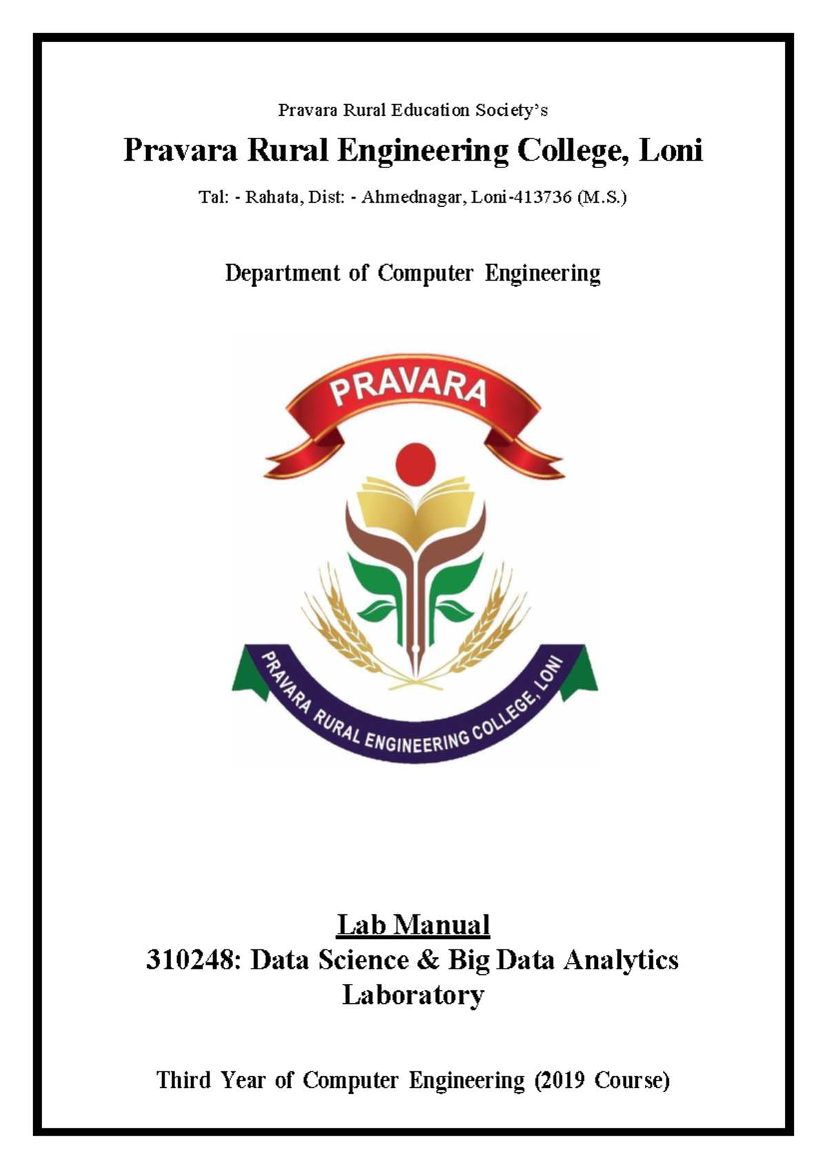 Dsbda lab manual - Practical - Pravara Rural Education Society’s Pravara Rural Engineering ...