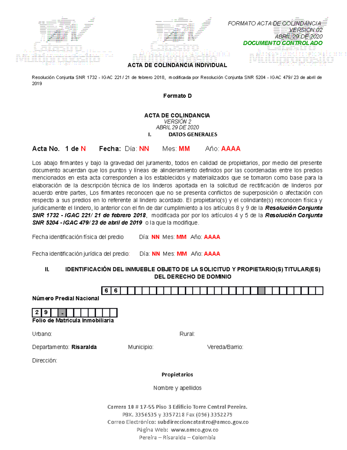 Acta de Colindancia Formato D v2 - Abril 2020 Documentación Oficial ...