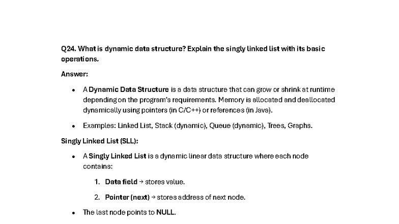DSA Unit 2: Dynamic Data Structures & Linked Lists Explained - Studocu