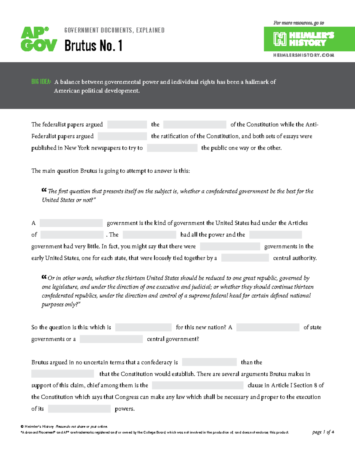 AP Gov Brutus No. 1 Note Guides: Balancing Power & Rights - Studocu