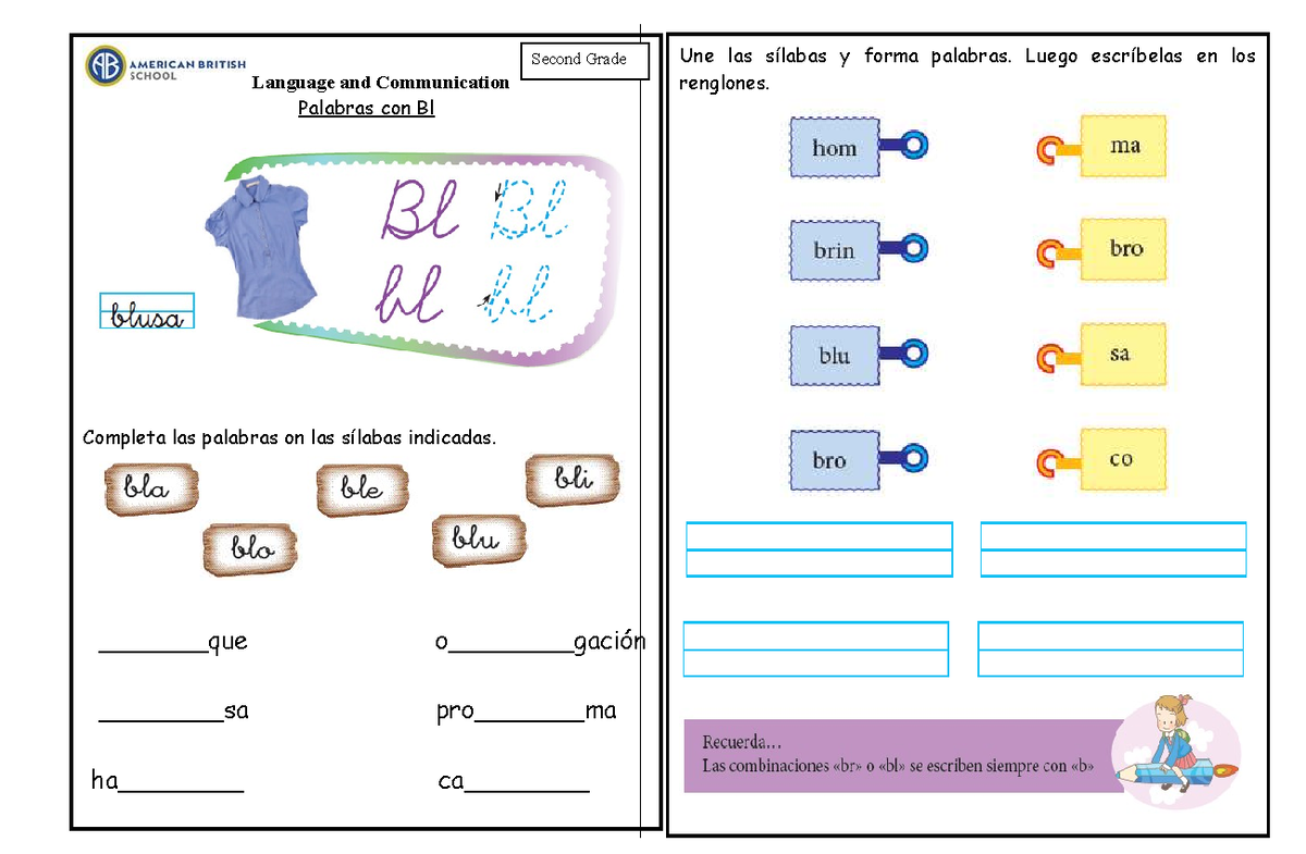 Palabras bl - br 1 - grupos consonanticos - e.g lenguaje - Language and ...