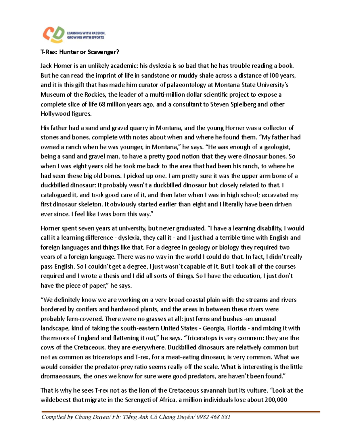 Jack Horner: The Scavenger Theory of Dinosaurs - A Study in ...