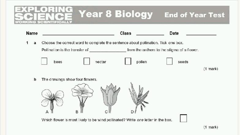 EXPLORING SCIENCE Year 8 Biology End of Year Test - Studocu