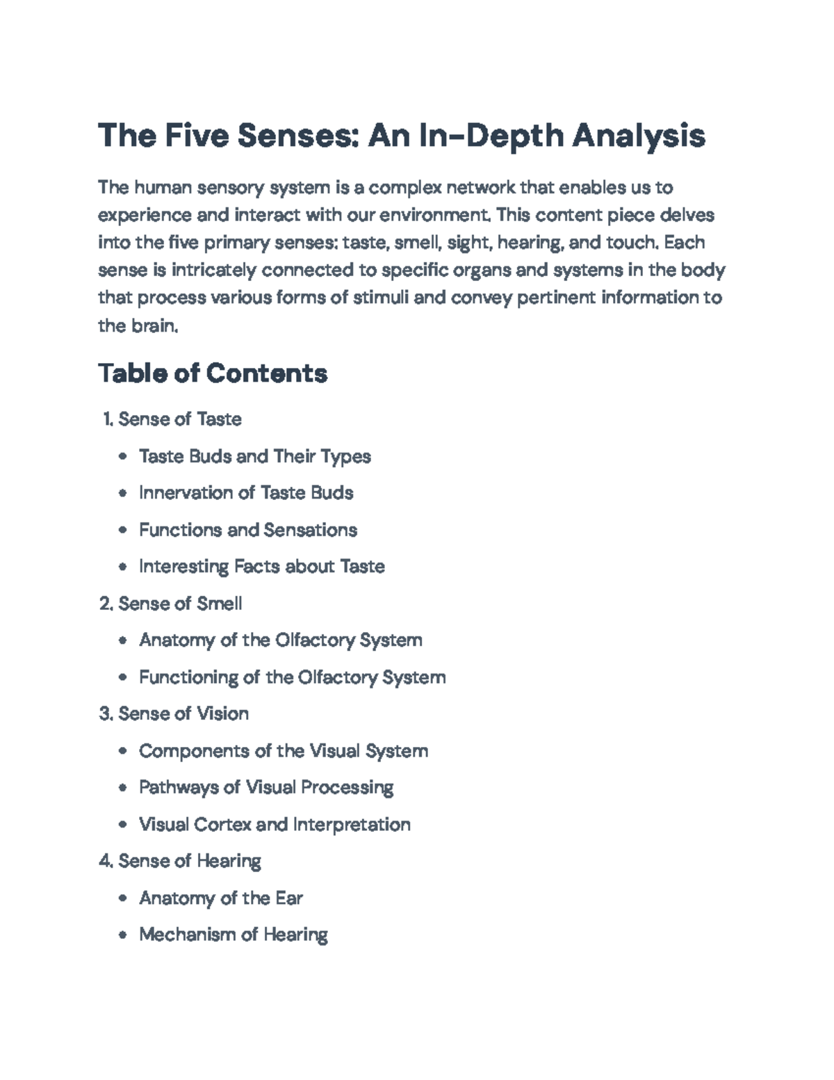 The Five Senses: Detailed Exploration of Human Sensory Systems - The ...