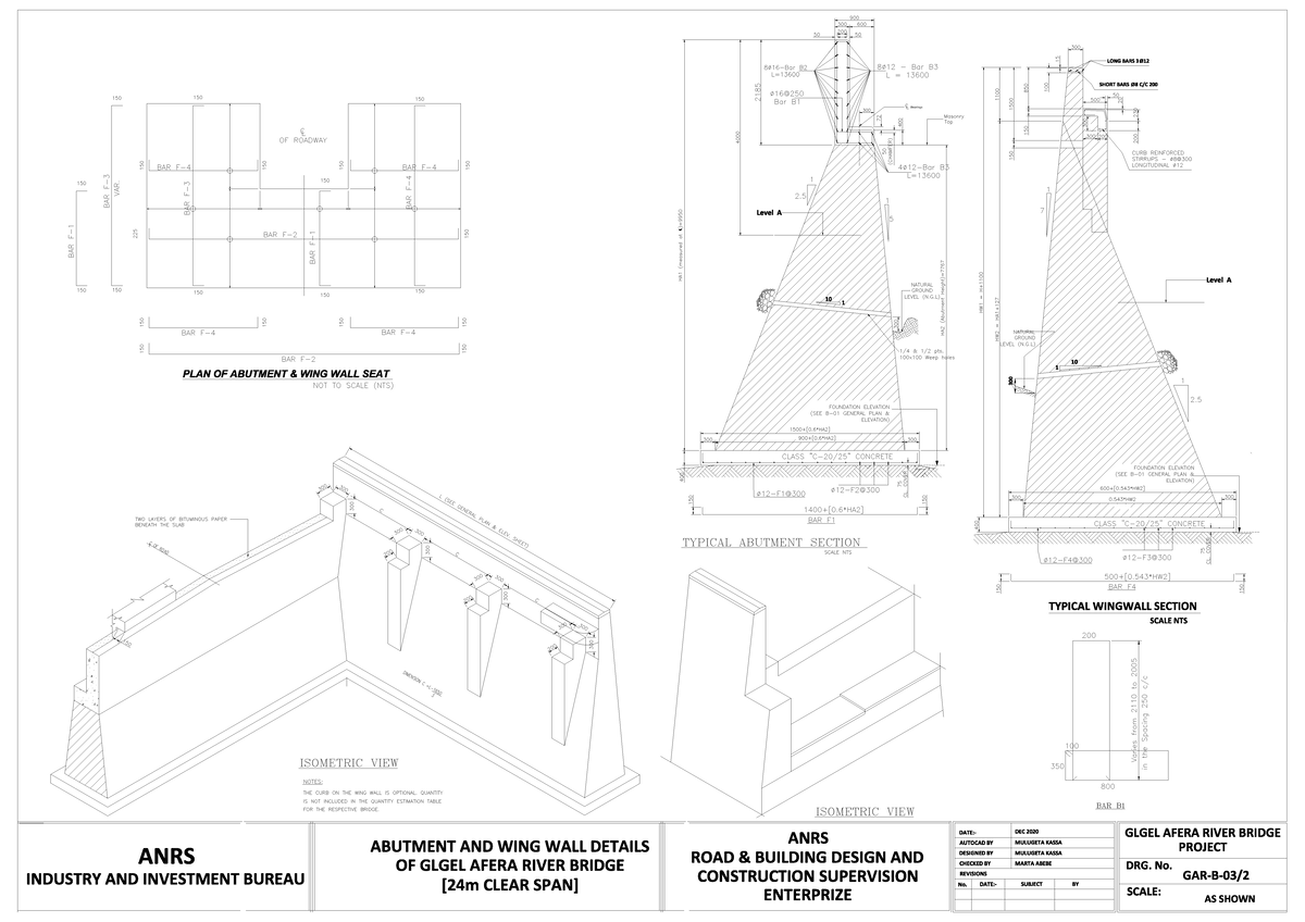 Abutment & Wingwall Details for GLGEL AFERA RIVER BRIDGE JE3L.50 300 ...