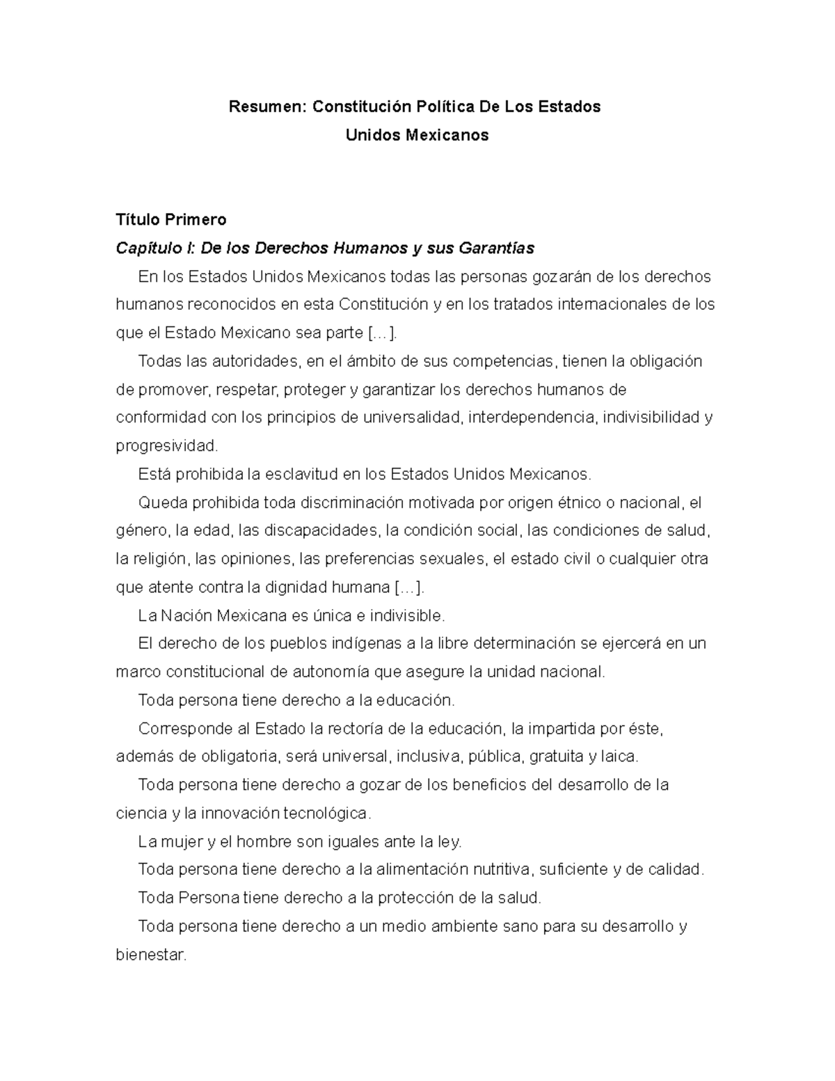 Resumen Cpeum - Constitución Política de los Estados Unidos Mexicanos ...