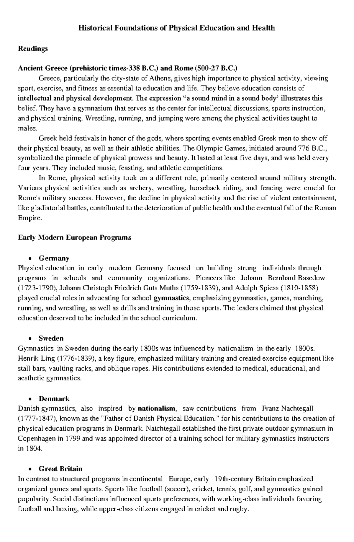 Historical Foundations of PE and Health: An Overview - Studocu