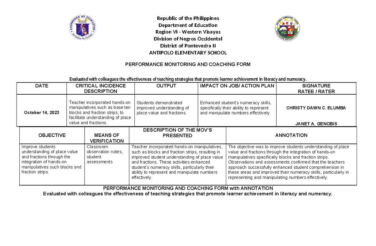 Performance Monitoring and Coaching Form (PMCF) - Antipolo Elementary ...