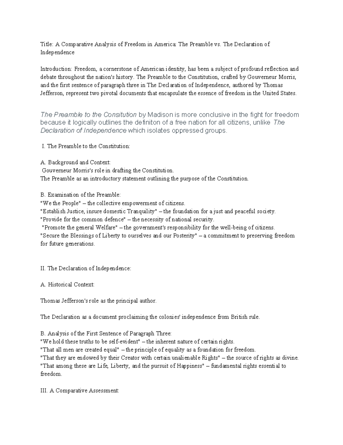 The Preamble vs. Declaration of Independence: A Comparative Study - Studocu