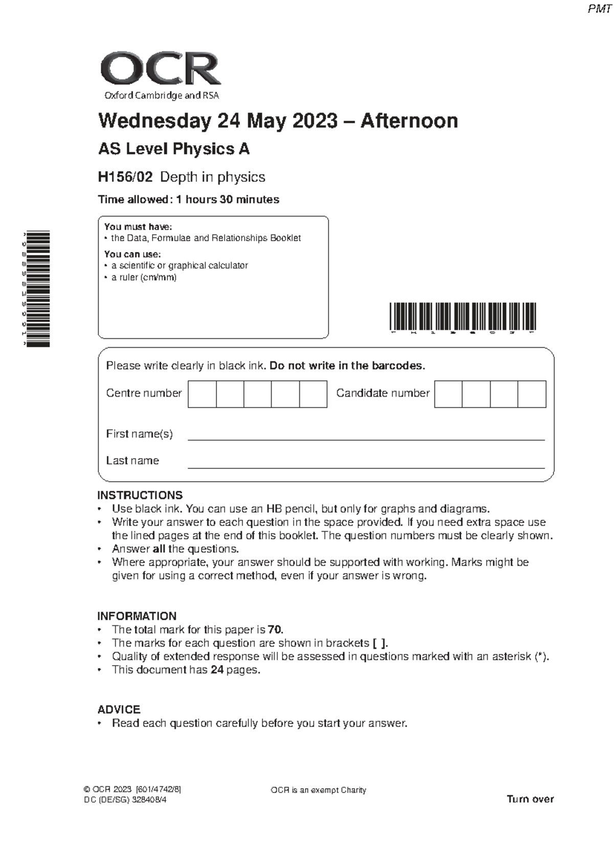 June 2023 QP - Paper 2 OCR (A) AS Level Physics Exam - Studocu