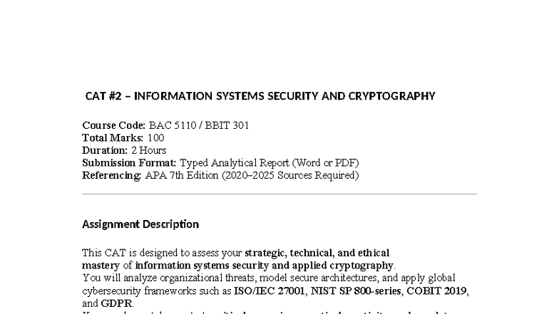 L6 CAT 2 - Practice Questions on Info Systems Security & Cryptography ...