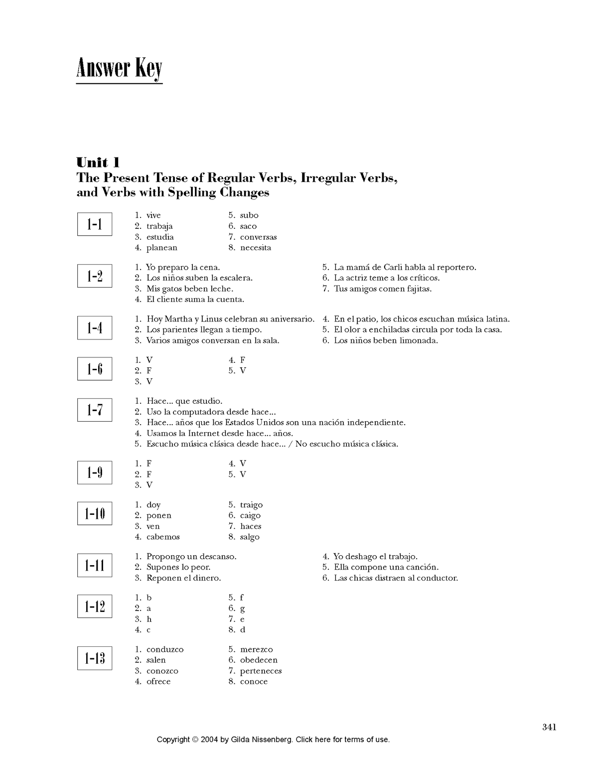Unic 1 Spanish Grammar: Present Tense of Regular and Irregular Verbs ...
