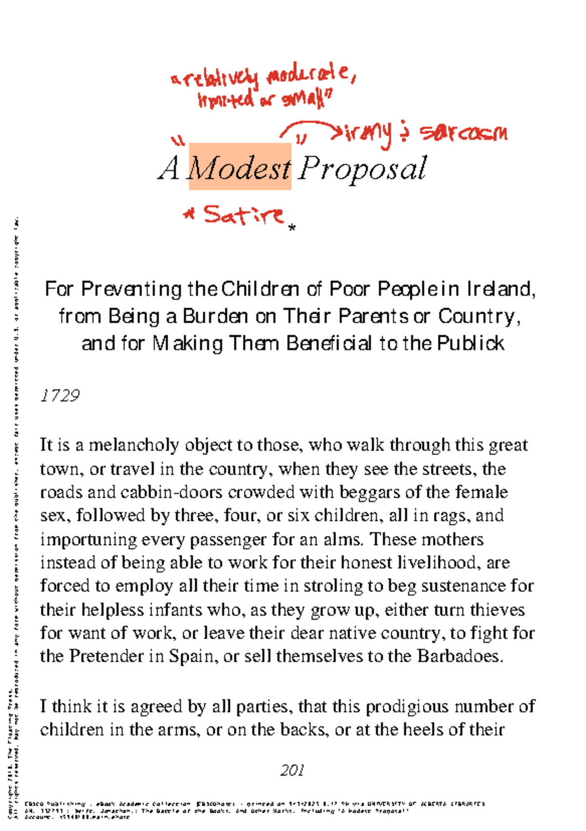 A Modest Proposal: Annotated Edition for English 101 - Studocu