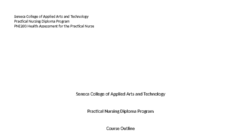 PNE203: Health Assessment for the Practical Nurse Course Outline - Studocu