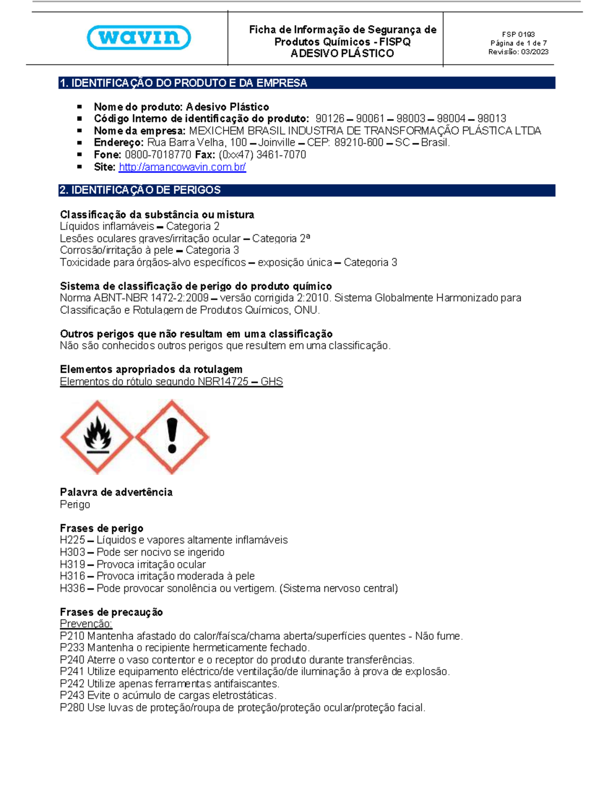 FISPQ - Adesivo Plástico Amanco (FSP 0193) - Segurança e Propriedades ...