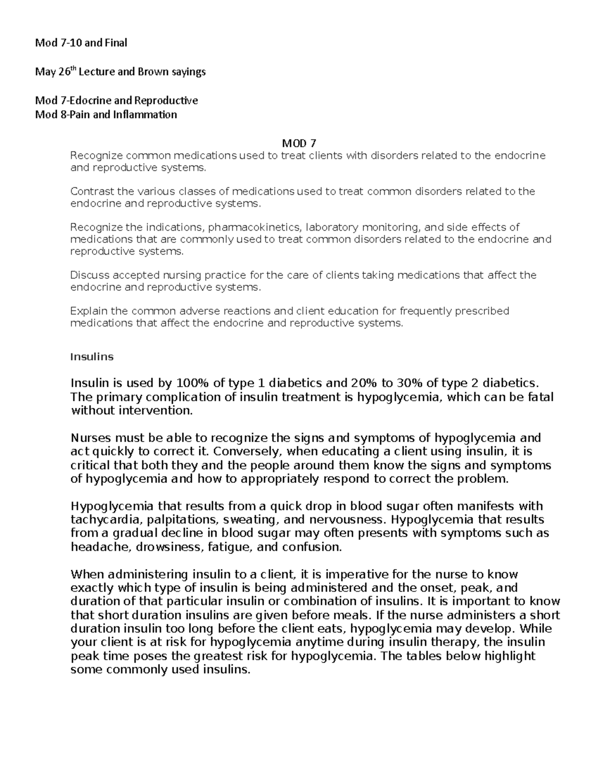 Exam 2 Modules 7-10 with lectures notes and important information - Mod ...