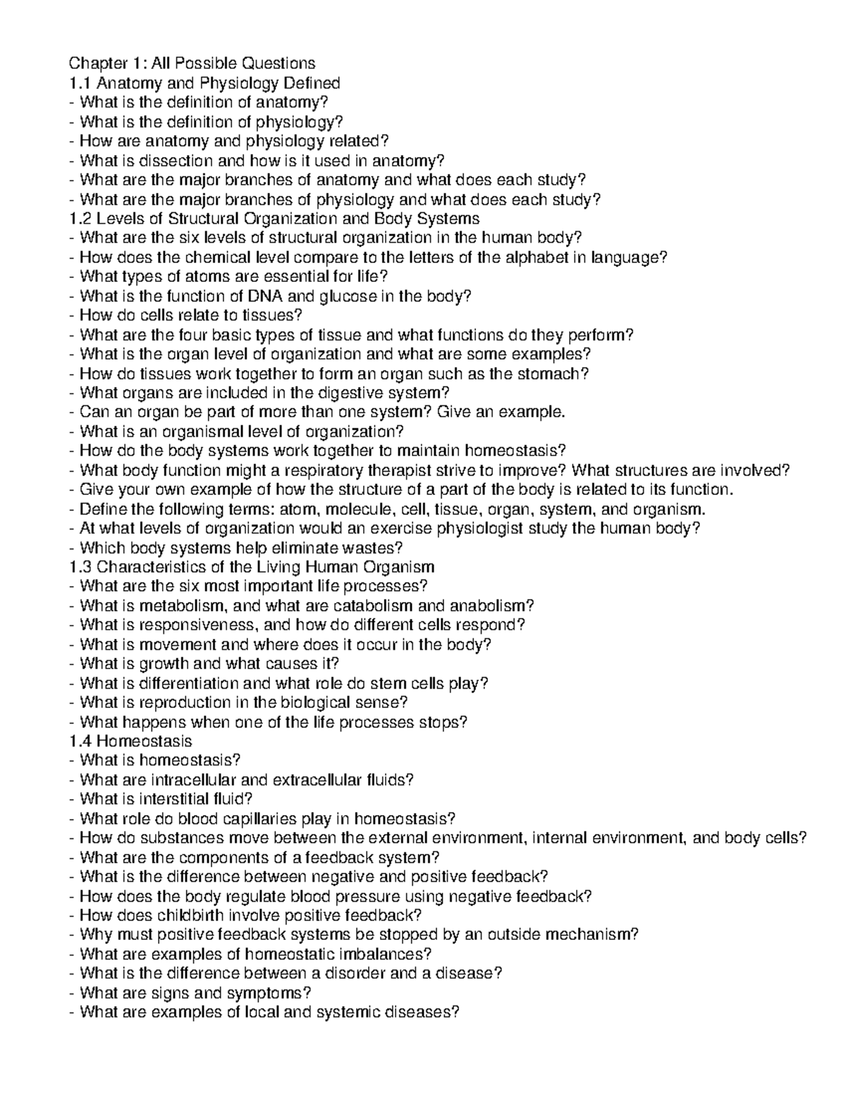 Chapter 1: Key Questions on Anatomy & Physiology Concepts - Studocu
