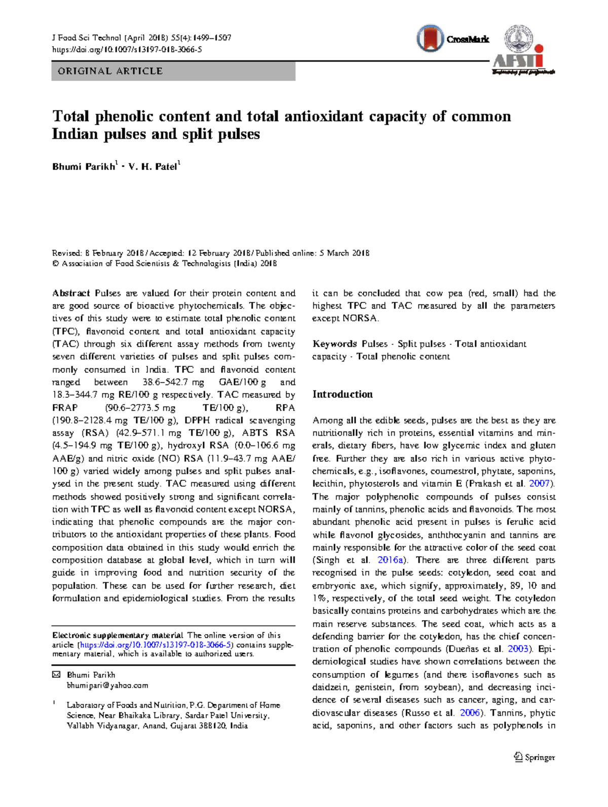 Total Phenolic Content & Antioxidant Capacity of Indian Pulses (J Food ...