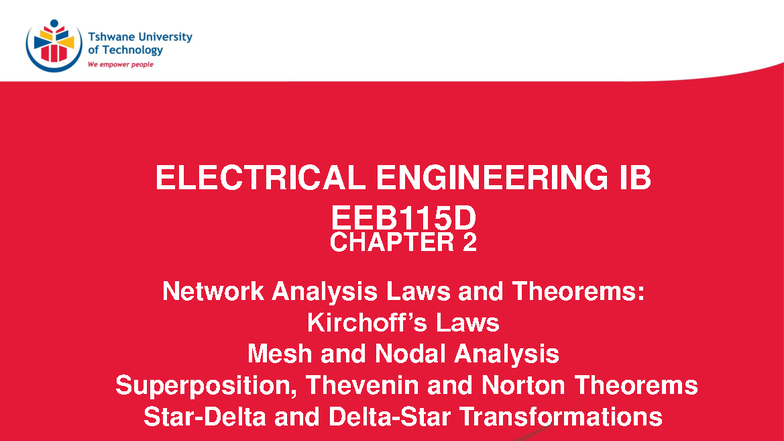 ELECTRICAL ENGINEERING IB EEB115D CHAPTER 2: Network Analysis Laws & Theorems - Studocu