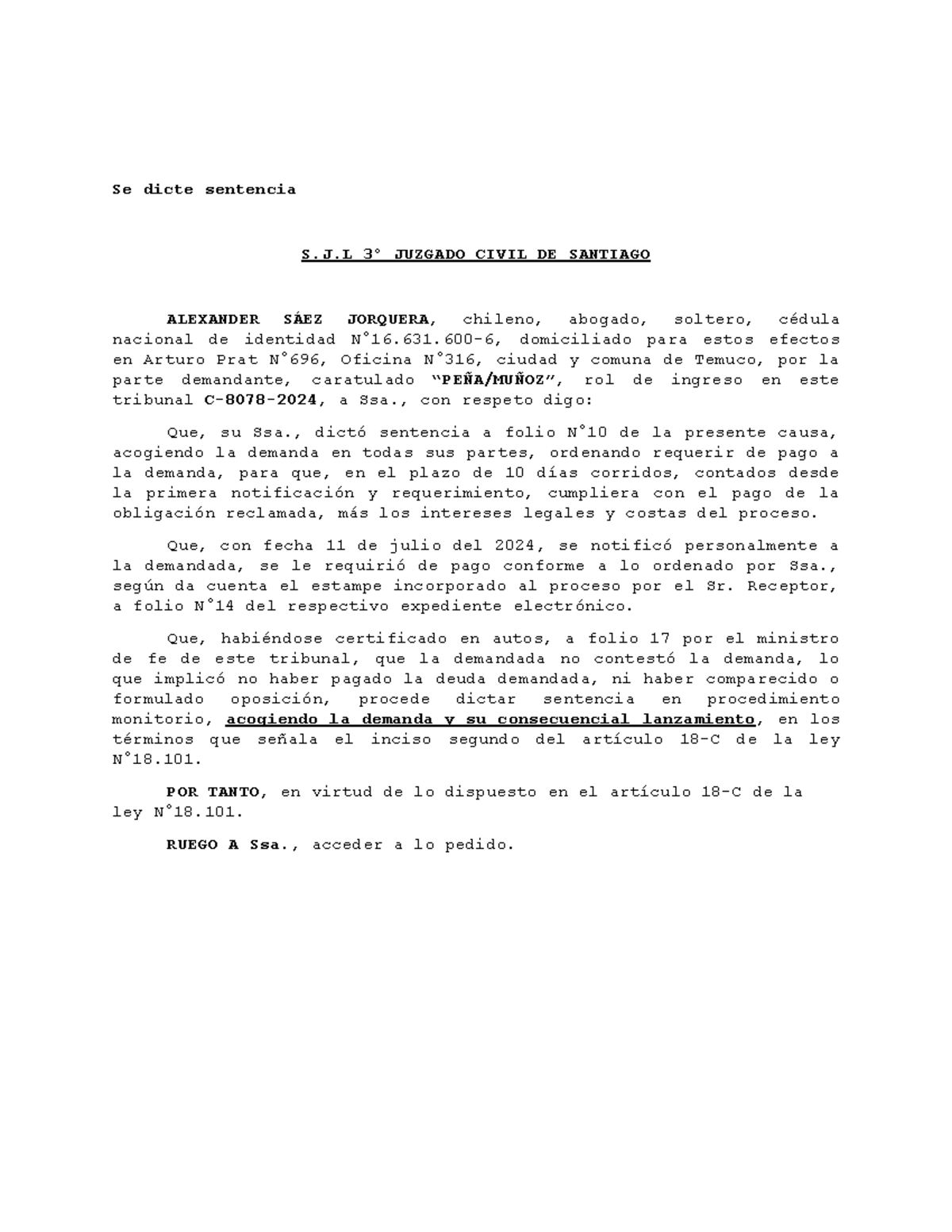 SE Dicte Sentencia C-8078-2024 - Se dicte sentencia S.J 3° JUZGADO ...