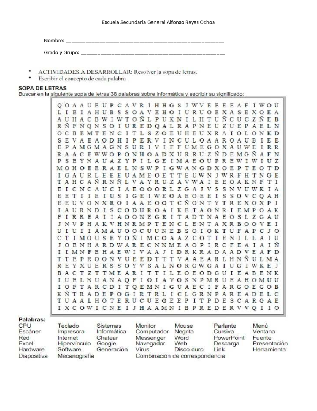 Crucigrama - otros - Informática I - Escuela Secundaria General Alfonso ...