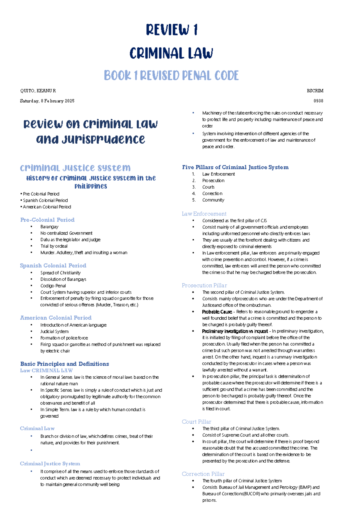 REVIEW 1: CRIMINAL LAW BOOK 1 & 2 - REVISED PENAL CODE OVERVIEW - Studocu