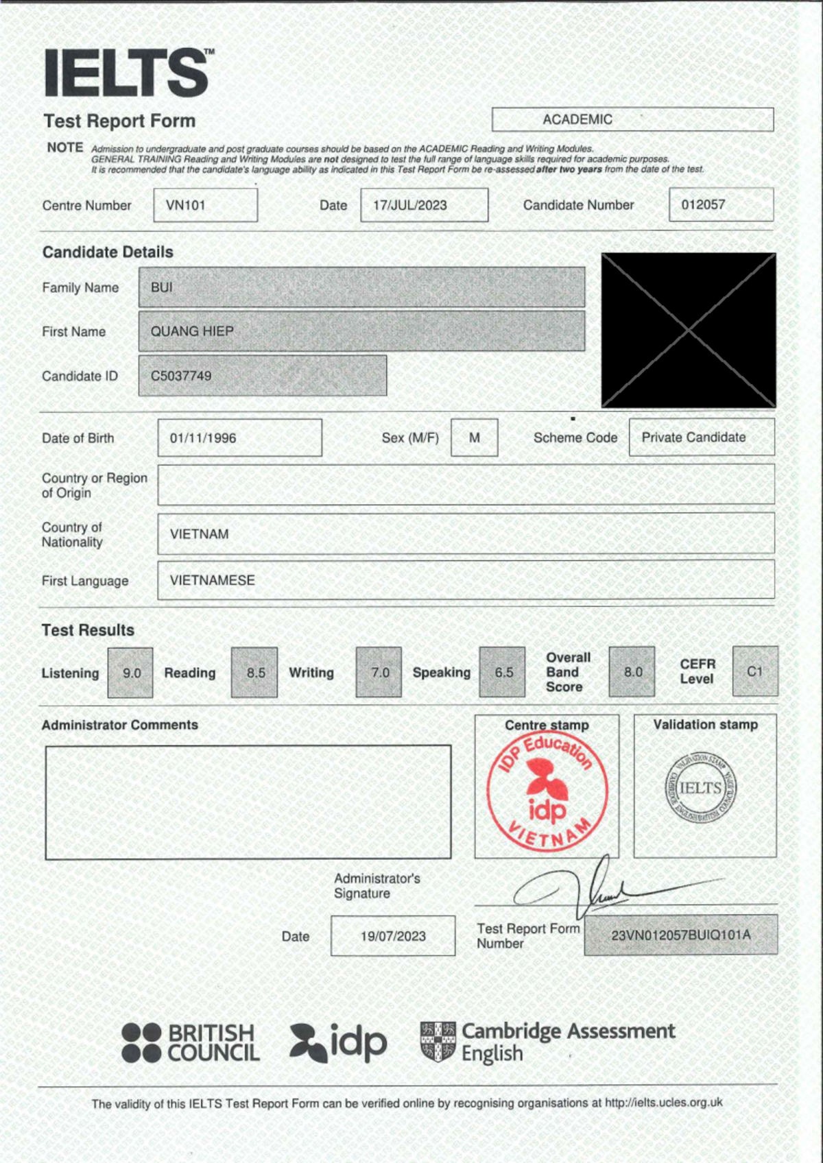 TM Test Report Form: IELTS 8 for Bui Quang Hiep - Studocu