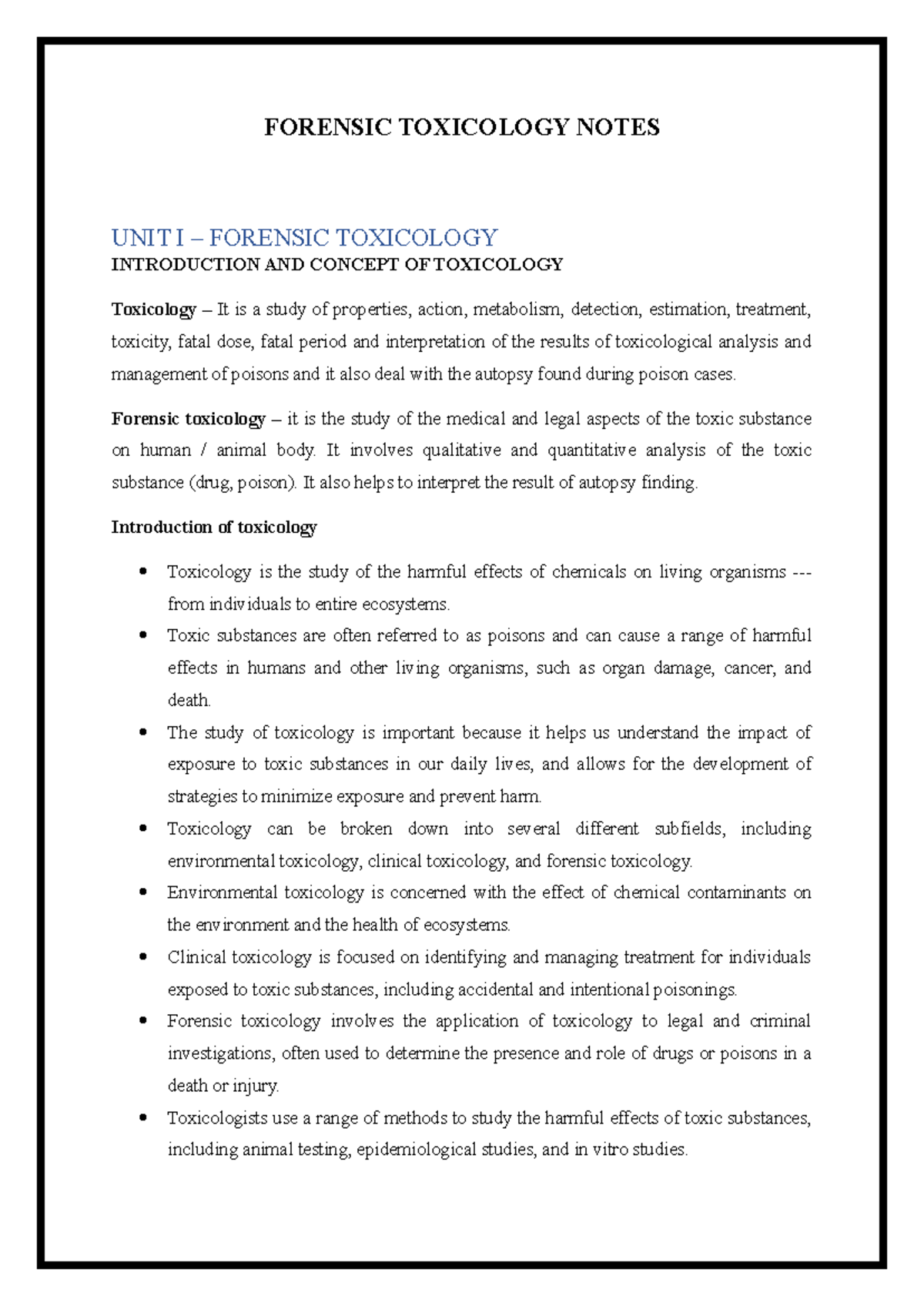 Forensic Toxicology Study Notes: Key Concepts and Terminology - Studocu
