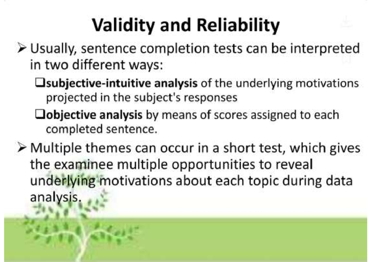 Validity and Reliability in Sentence Completion Tests: Analysis ...