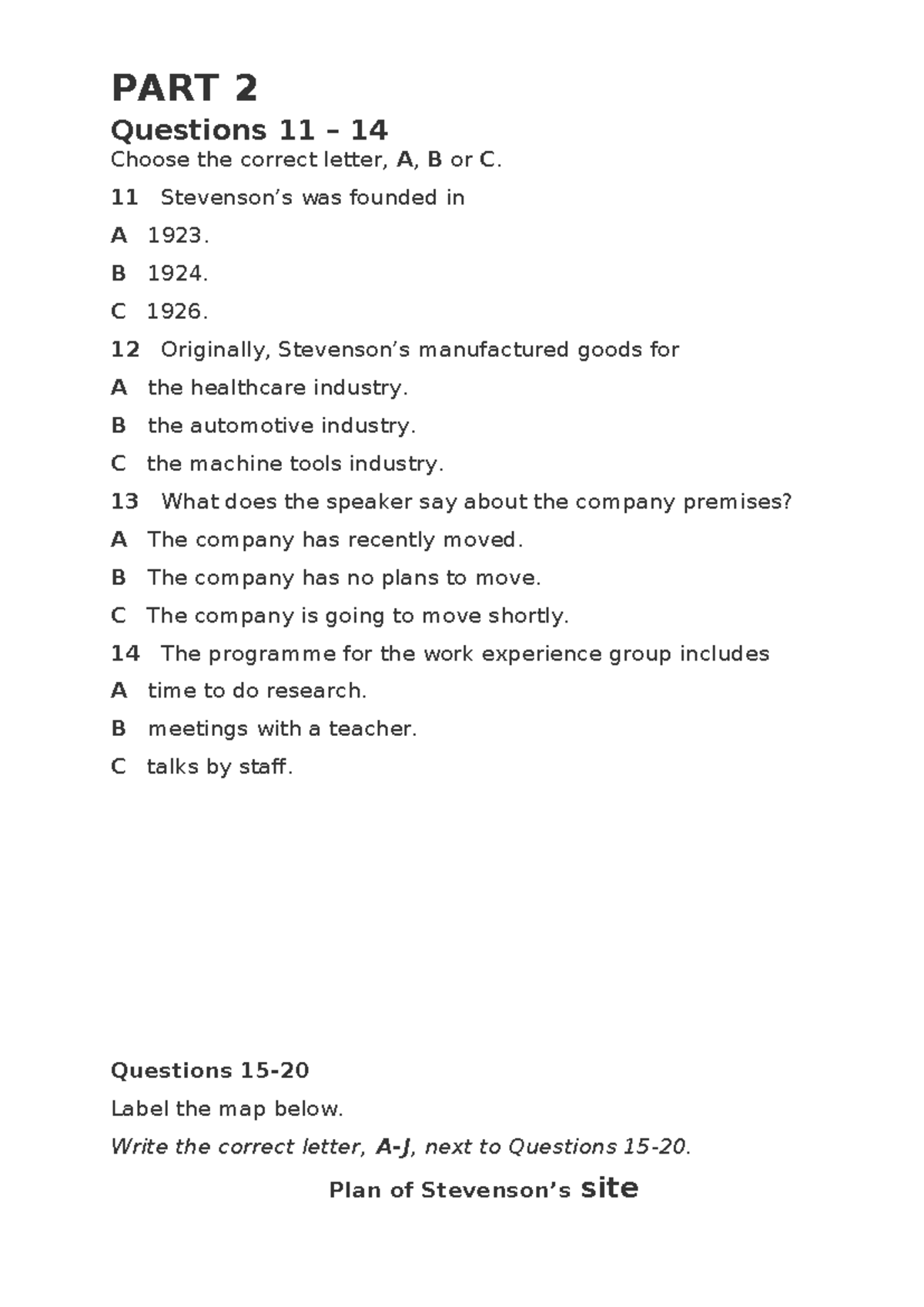 PART 2 - Listening Practice Questions 11-14 - Studocu