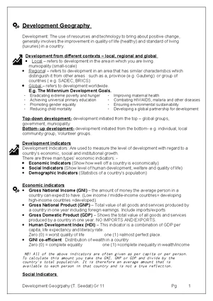 Gr 11 Development notes - Development Geography Development: The use of ...