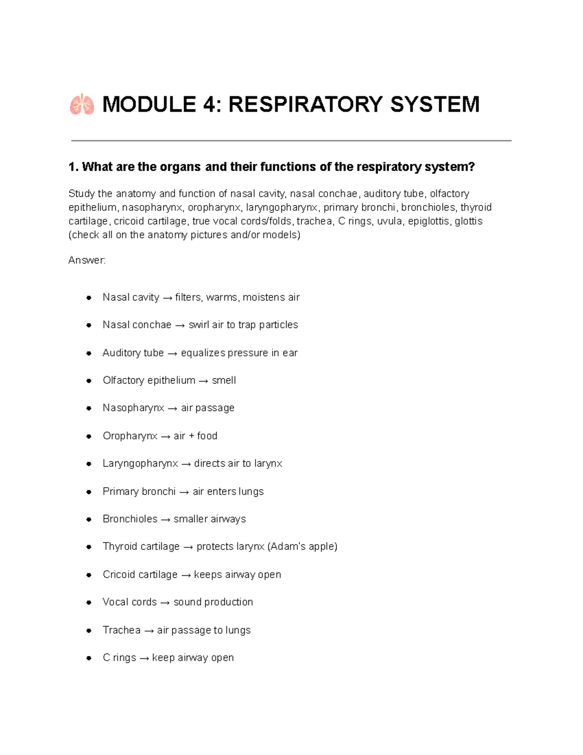 Final Study Guide: MODULE 4 & 5 - Respiratory & Digestive Systems - Studocu