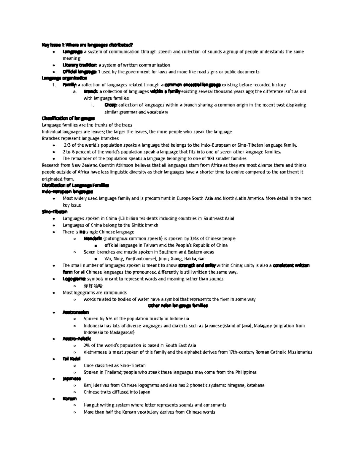 APHG Notes pg. 142-157 and 226-237 - Key issue 1: Where are languages ...