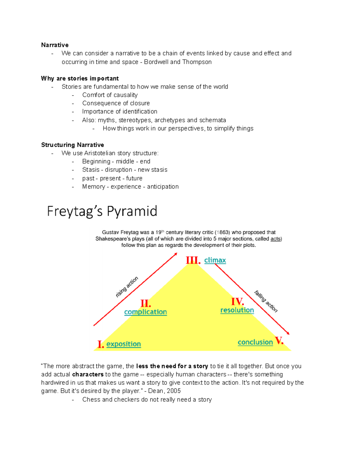 Week 10 Narrative vs Games - Narrative - We can consider a narrative to ...