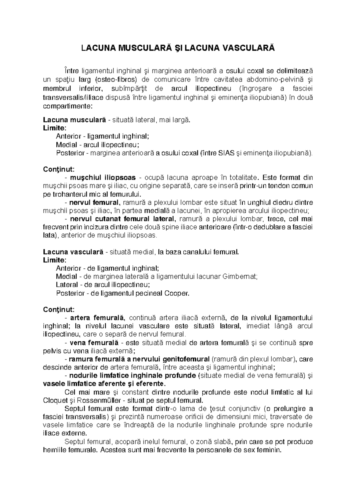 Curs 12: Lacuna Musculară și Vasculară - Studii Detaliate - Studocu