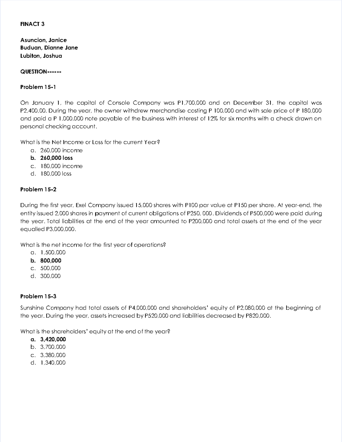 FINACT 3: Comprehensive Financial Accounting Problems & Solutions - Studocu