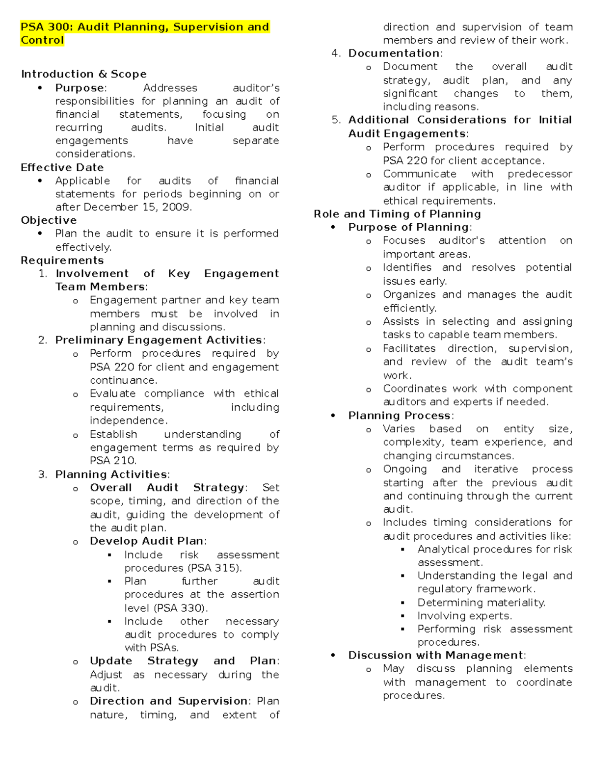 PSA 300: Comprehensive Guide to Audit Planning & Supervision - Studocu