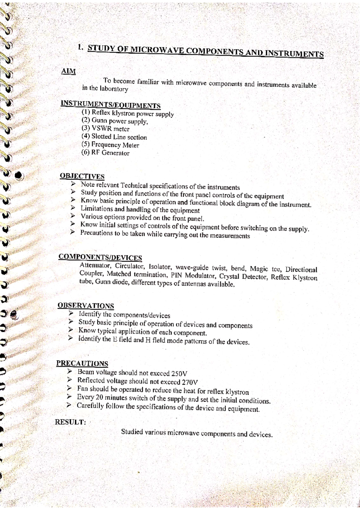 M&R - Microwave and radar - 1. STUDY OF MICROWAVE COMPONENTS AND ...
