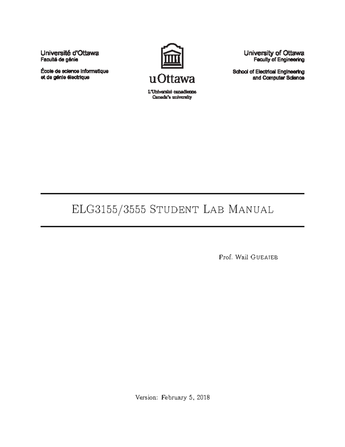 ELG-3155 Lab Manual - ELG3155/3555 Student Lab Manual Prof. WailGueaieb ...
